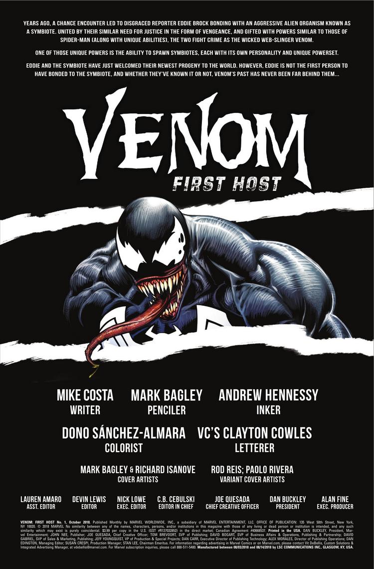 Mike Costa et Mark Bagley sont de retour en preview de Venom: First ...